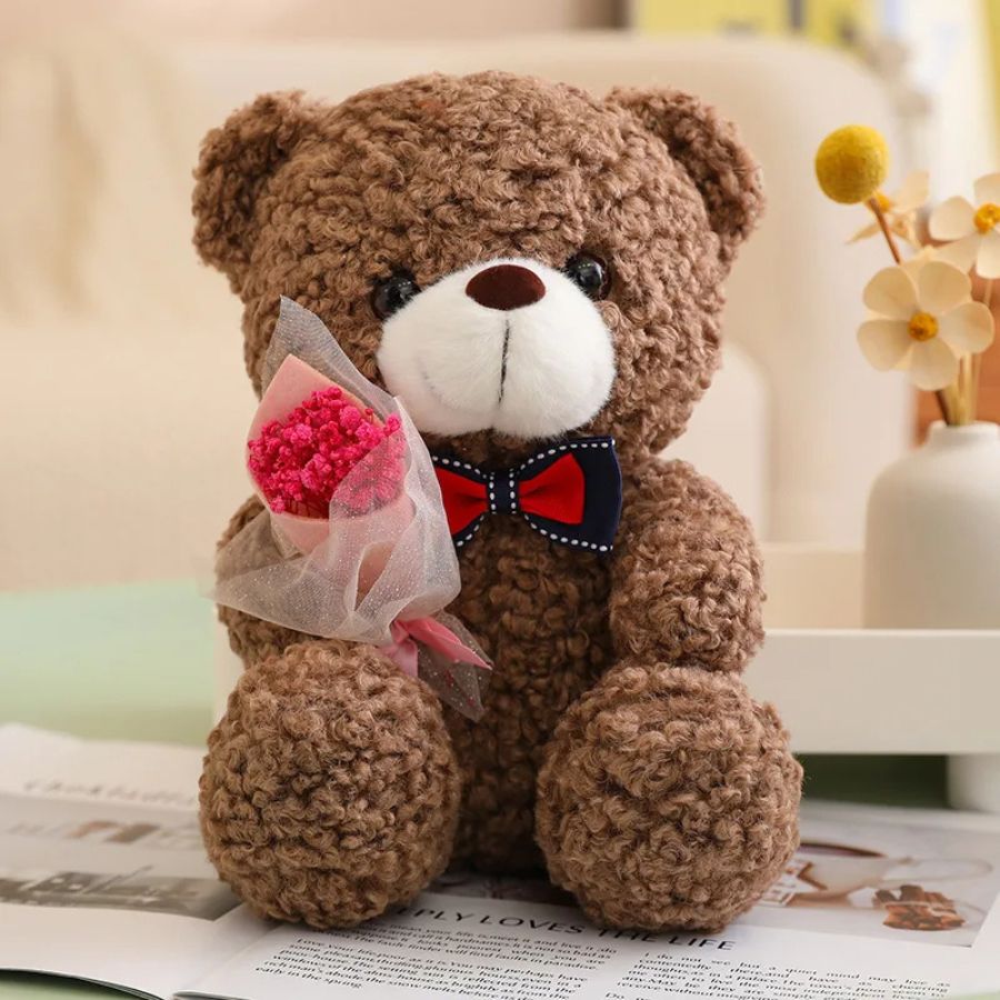 Nounours Amoureux et son Bouquet de Roses – Peluche Suteki
